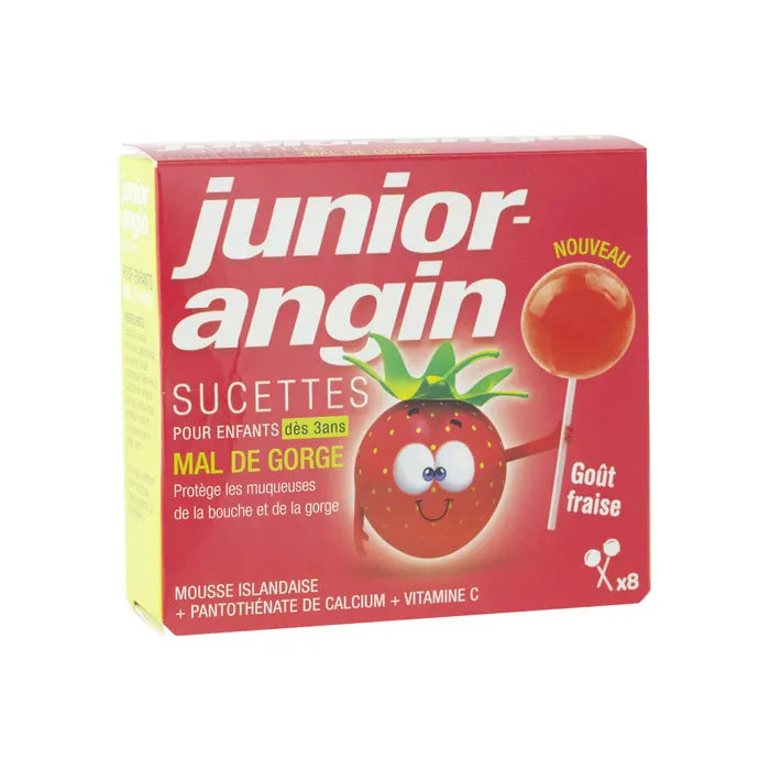 Junior Angin Sore Throat Strawberry Flavor 8 lollipops